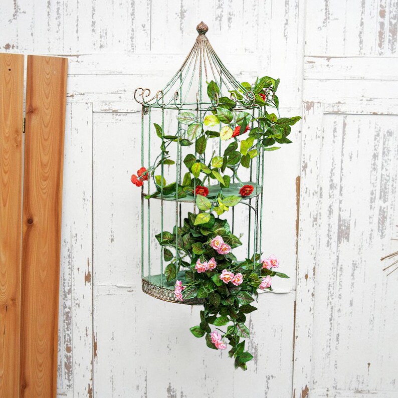 Vintage Bird Cage Double Layer Stand Decorative Metal Planter Display ...
