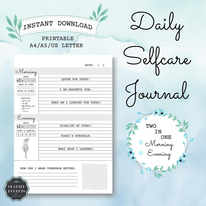 Daily Selfcare Log / Printable PDF / Instant Download / Digital / Gray ...