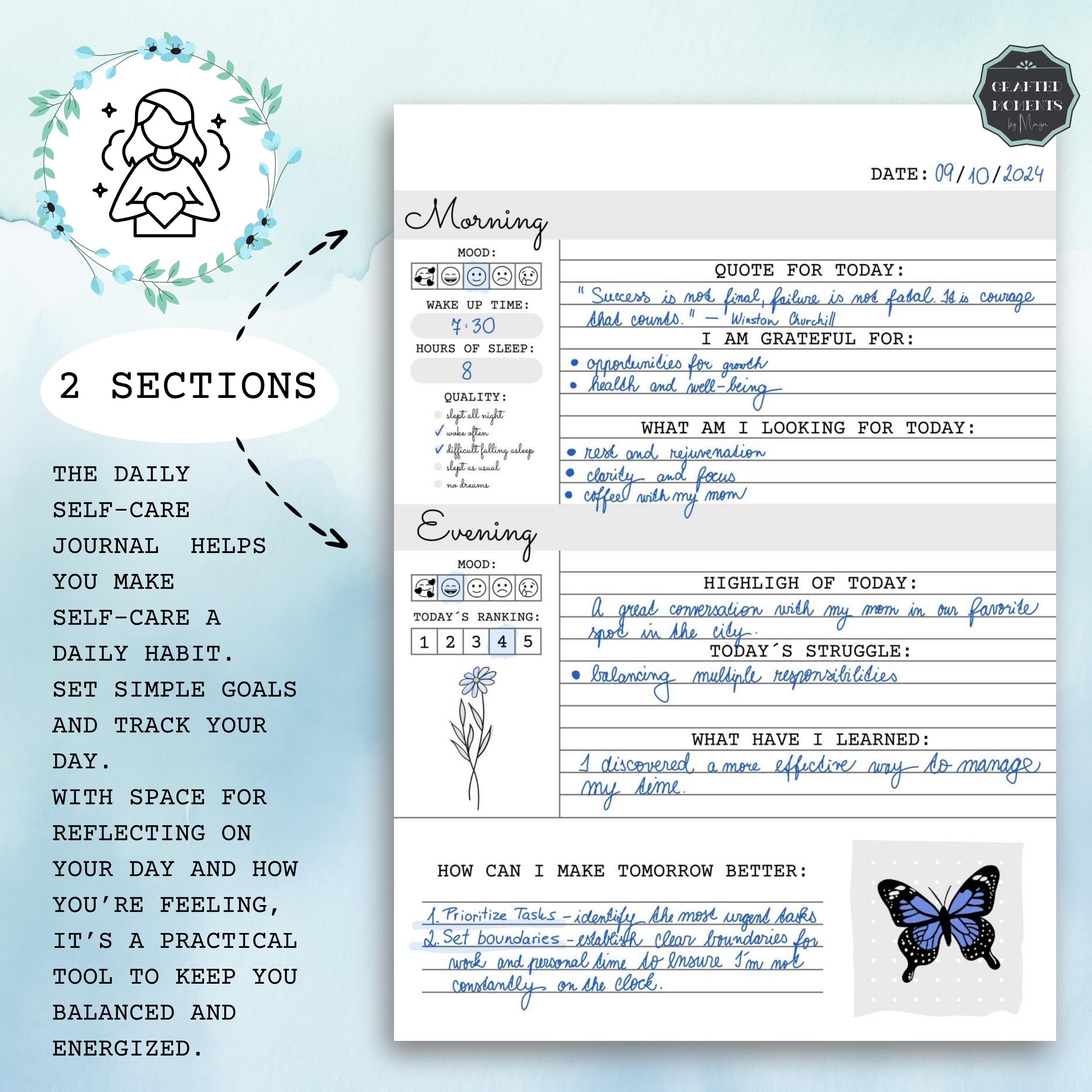 Daily Selfcare Log / Printable PDF / Instant Download / Digital / Gray ...