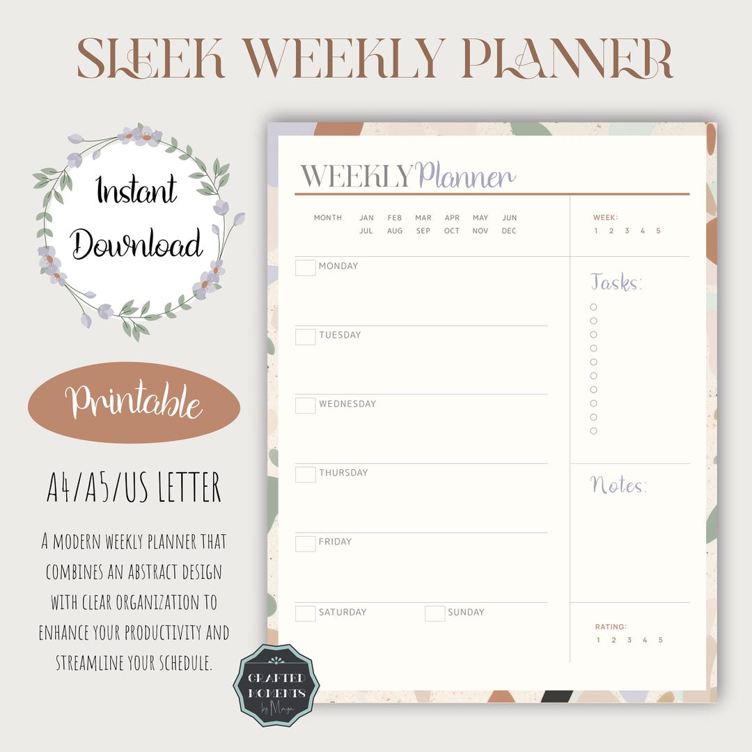 Sleek Weekly Planner / Printable / Instant Download / Digital Download ...