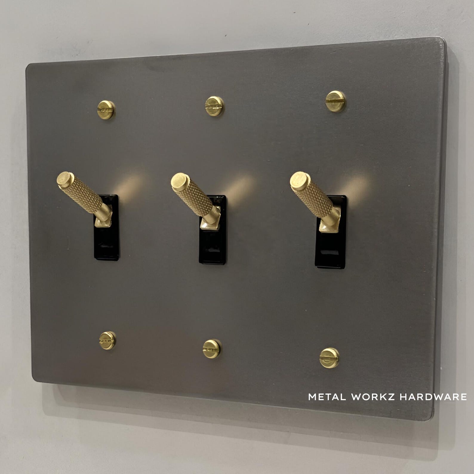 Brass Modern Toggle Light Switch (3-gang) Satin Nickel With Brass - Etsy