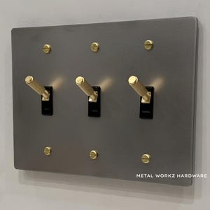 Brass Modern Toggle Light Switch (3-gang) Satin Nickel With Brass - Etsy