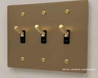Brass Modern Toggle Light Switch + Rotary Dimmer Switch (2-gang) Aged ...