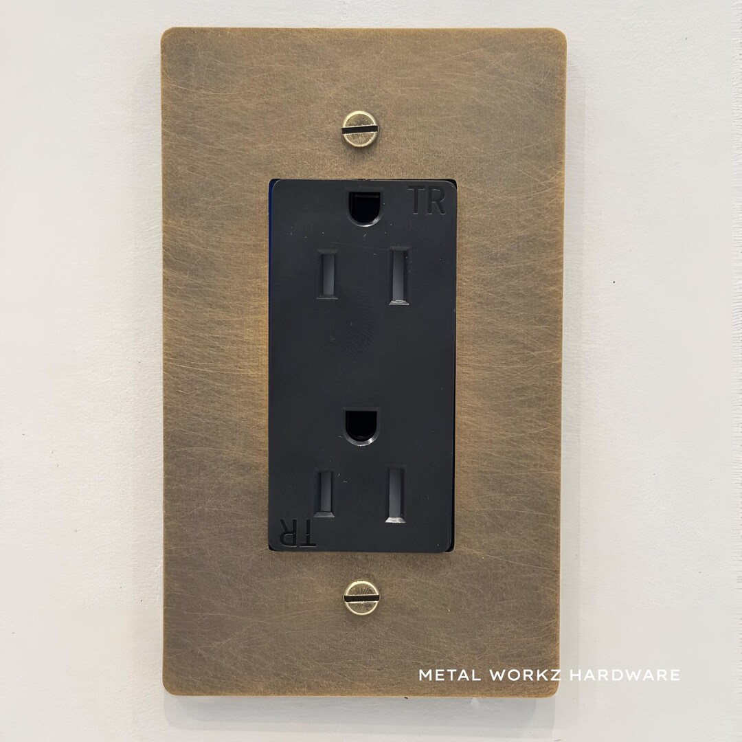 Brass Standard 15A Duplex Electrical Power Outlet (1-gang) Aged Patina ...