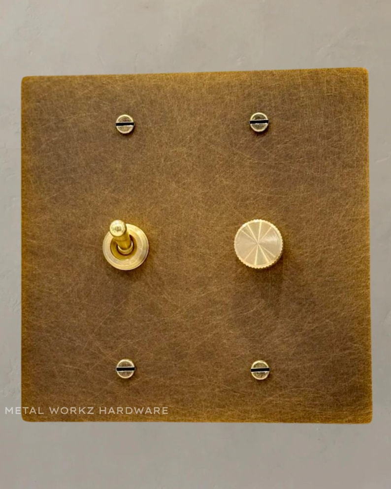 Brass Vintage Toggle Light Switch + Rotary Dimmer Switch (2-gang) Aged ...