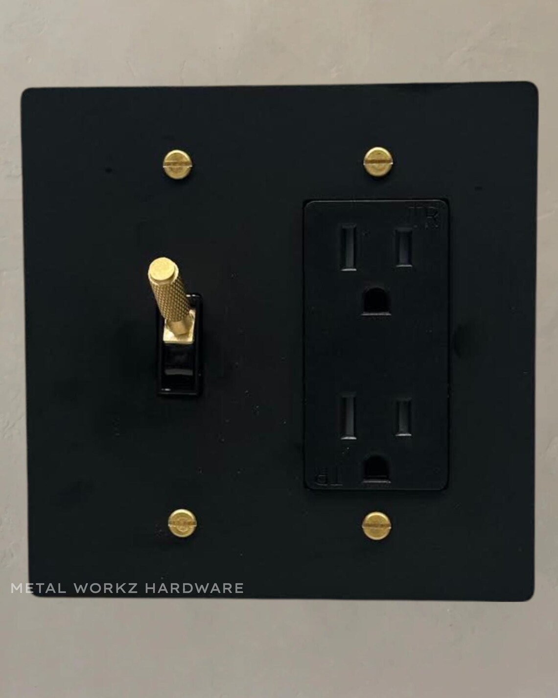 Brass Modern Toggle Light Switch + Duplex Outlet (2-gang) Black With ...