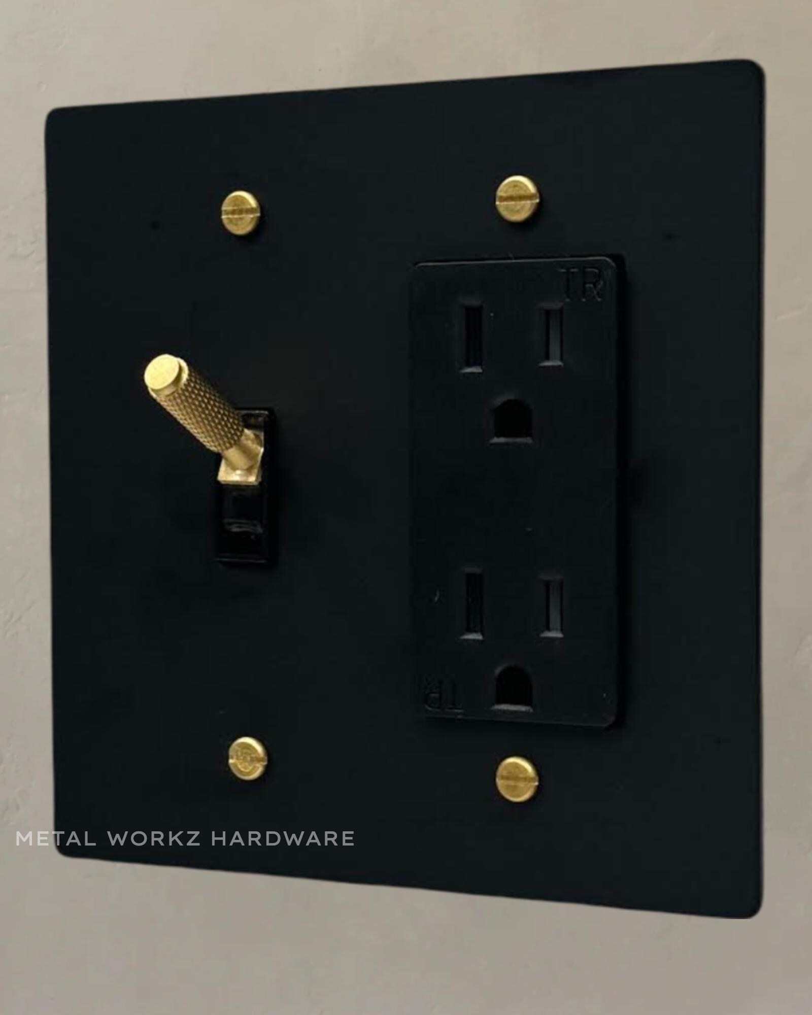 Brass Modern Toggle Light Switch + Duplex Outlet (2-gang) Black With ...