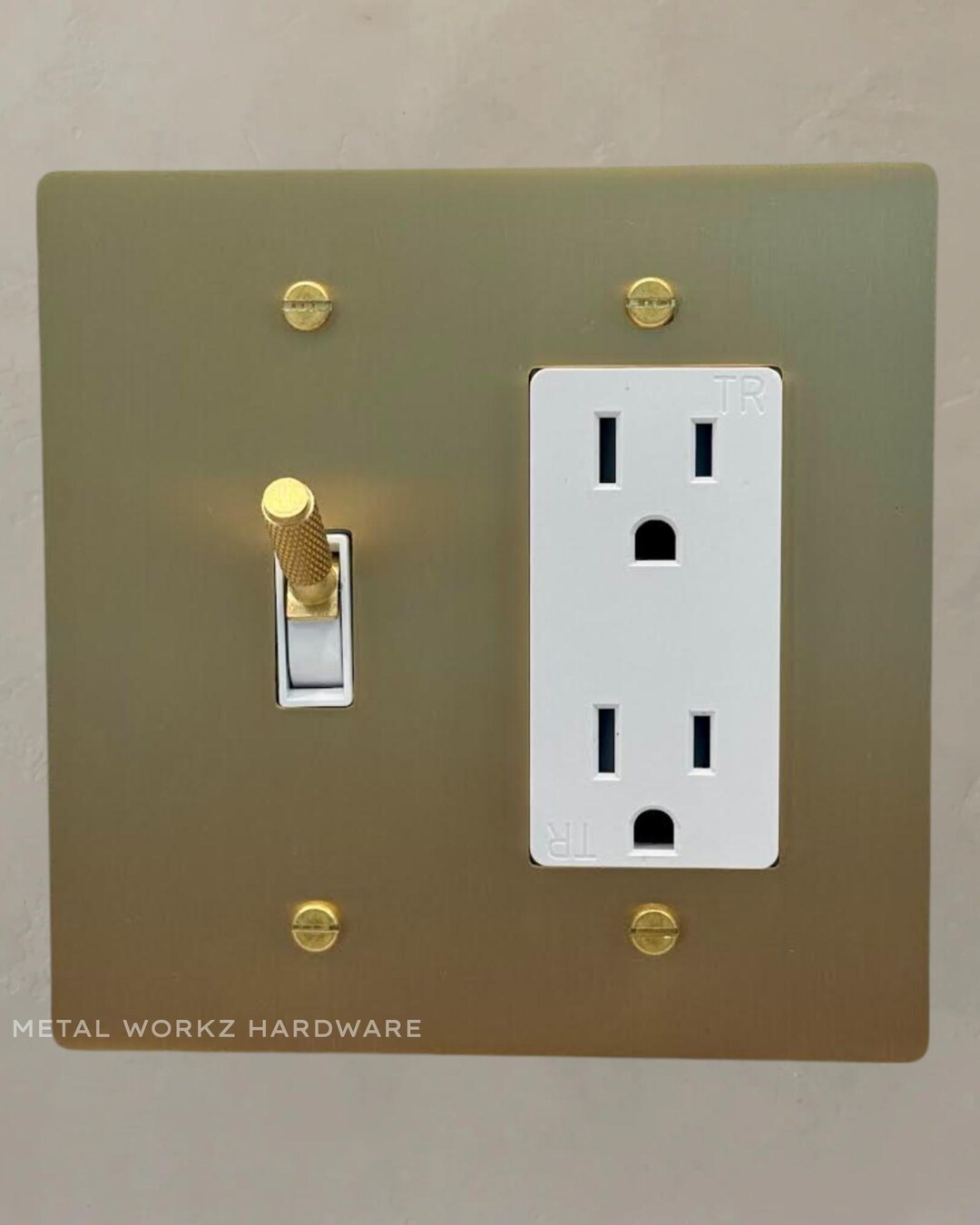 Brass Modern Toggle Light Switch + Duplex Outlet (2-gang) Brass With ...