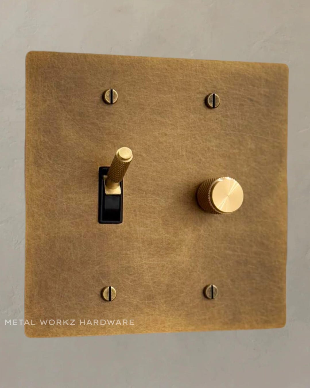 Brass Modern Toggle Light Switch + Rotary Dimmer Switch (2-gang) Aged ...