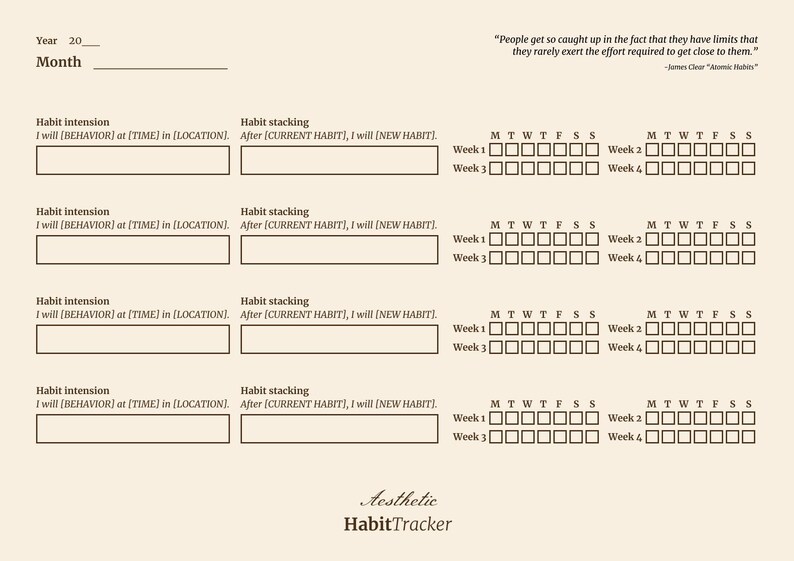 Aesthetic Monthly Habit Tracker Printable | Digital Download | Goal ...