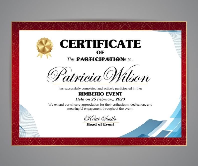 Blue & White Modern Certificate of Participation (PDF Download) - Etsy