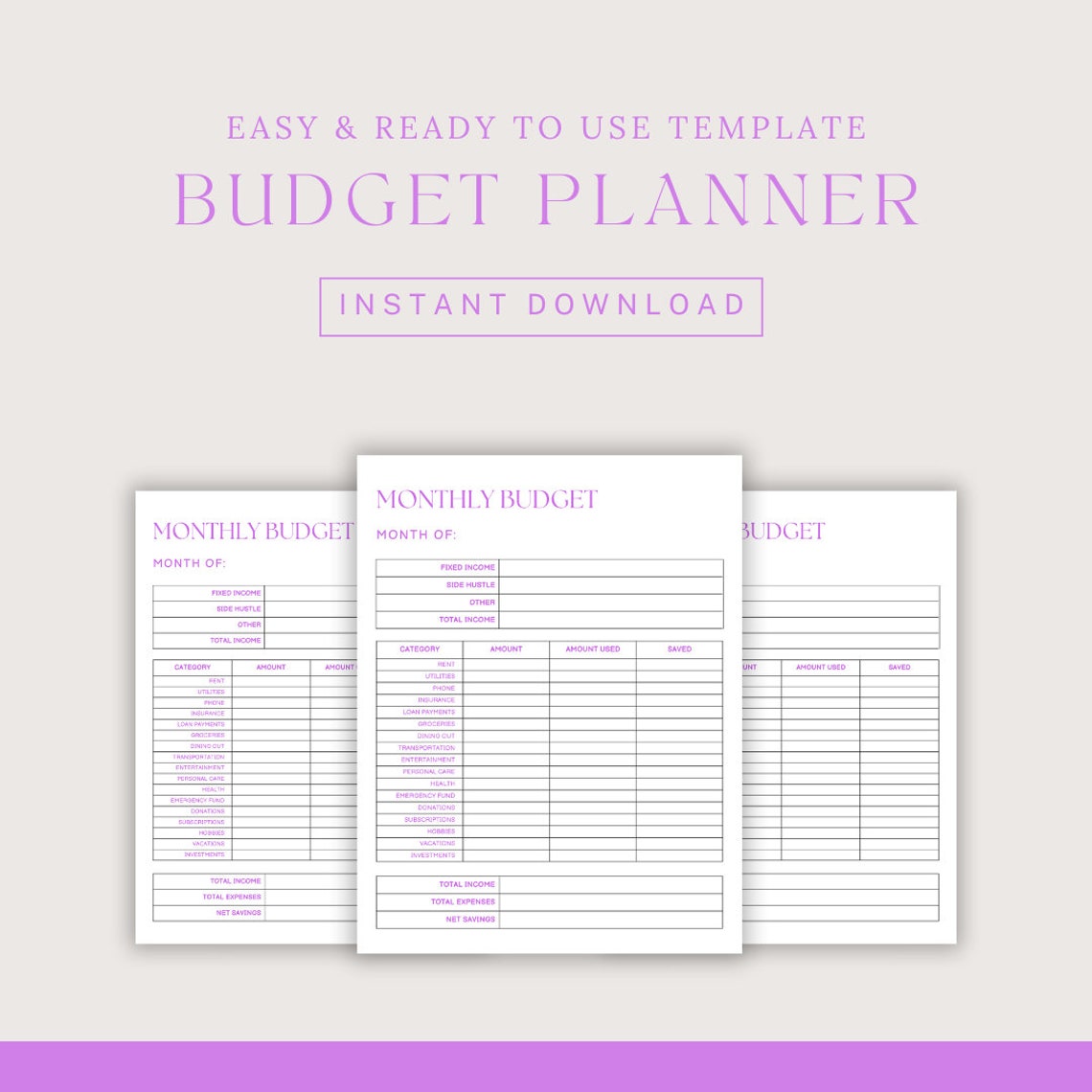 Simple Monthly Budget Document, A4 Downloadable Planning Tool for Easy ...