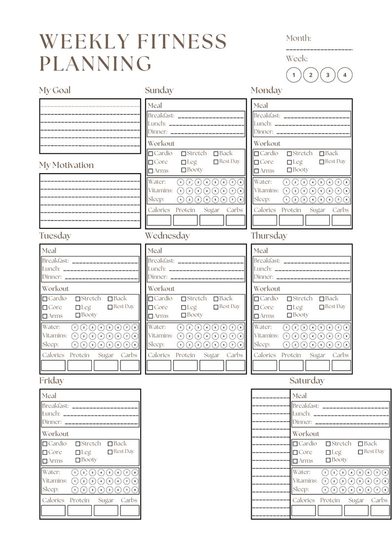 Custom Illustrated Workout Planner, Fitness Tracker (A4 Downloadable ...