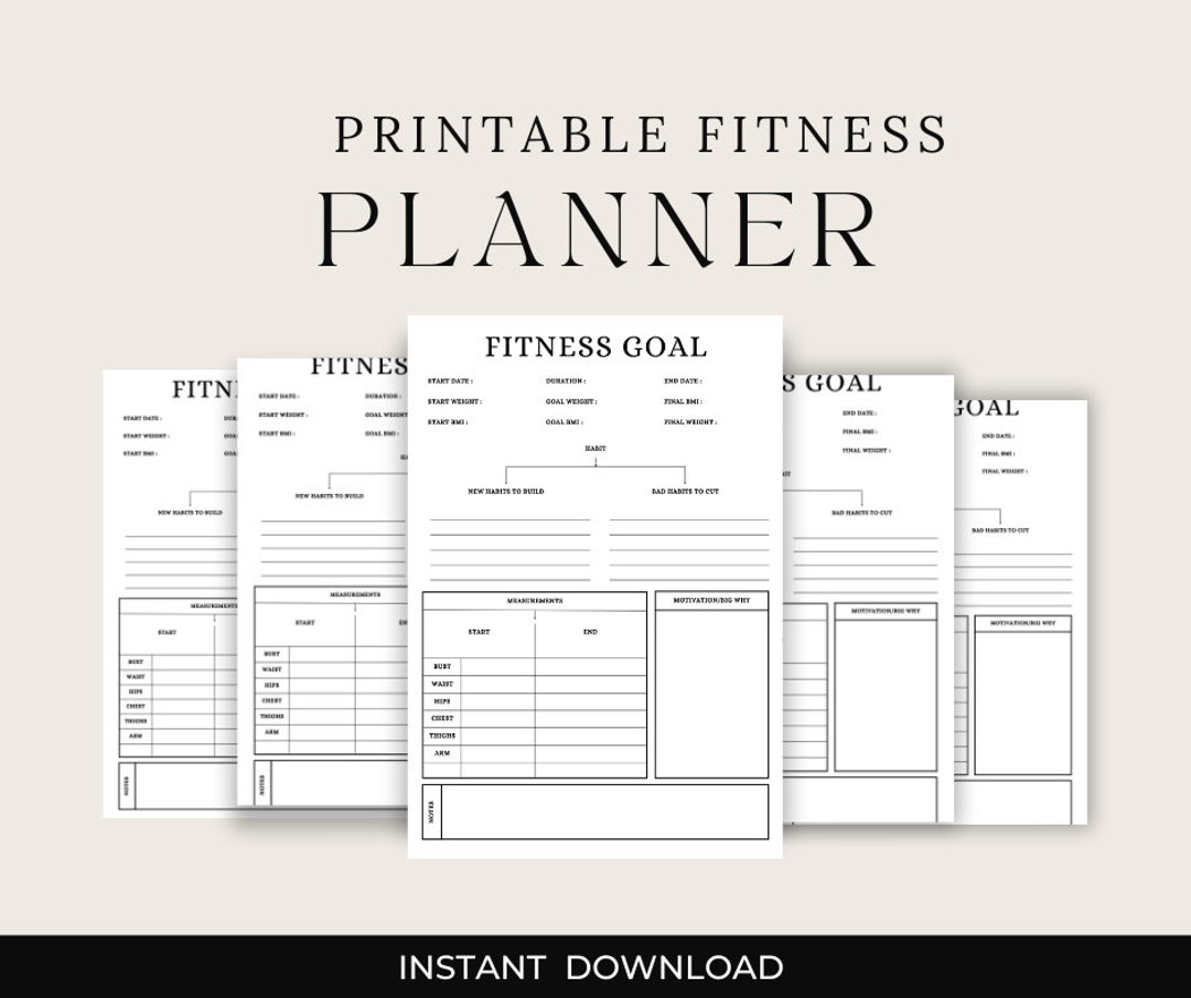 Printable Elegant Fitness Goal Planner, A4 Downloadable PDF for ...