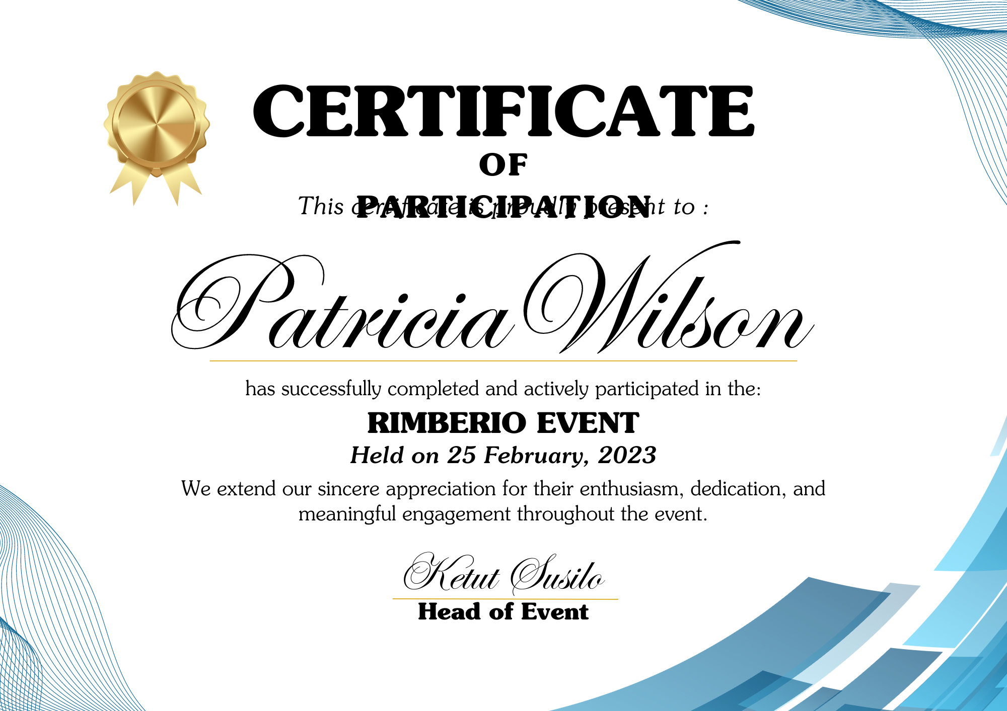 Blue & White Modern Certificate of Participation (PDF Download) - Etsy
