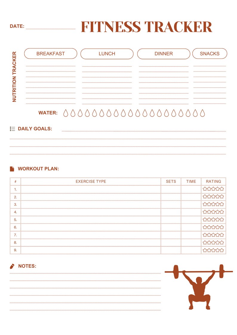 Digital Daily Fitness Tracker Planner, A4 Downloadable PDF for ...