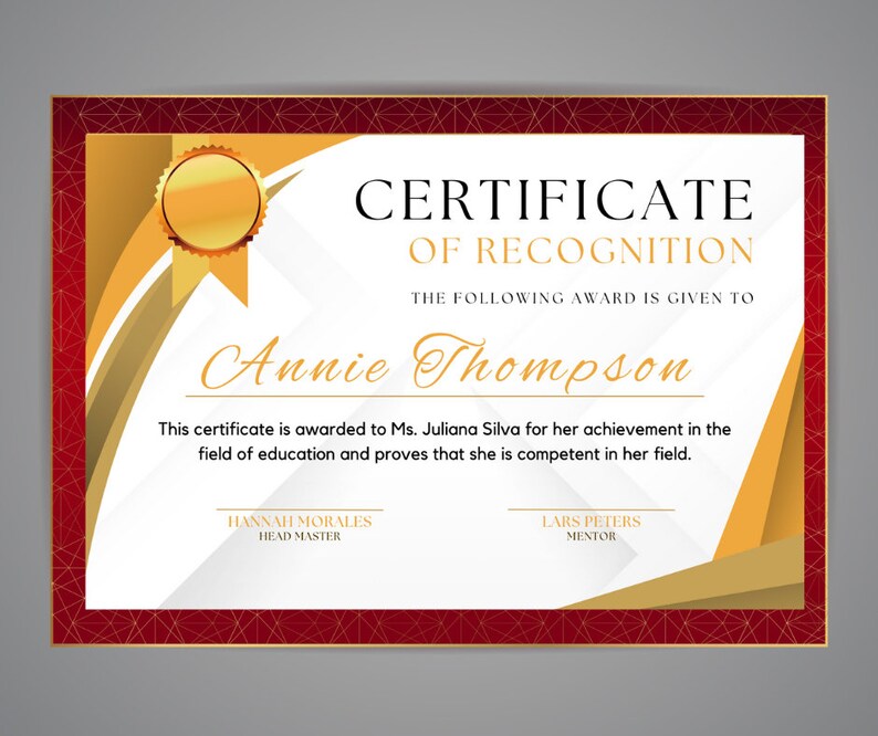 Printable Certificate of Recognition, Customizable PDF Document for ...