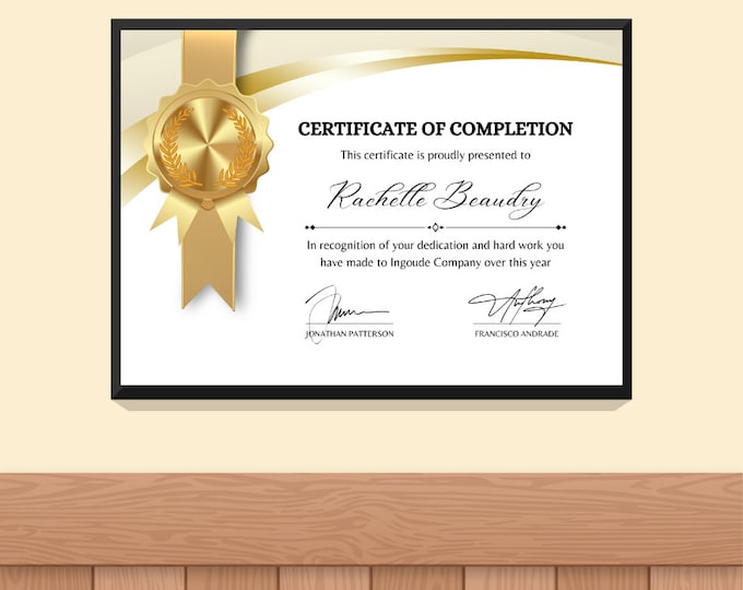 Elegant Gold Certificate of Completion, Employee Recognition (PDF ...