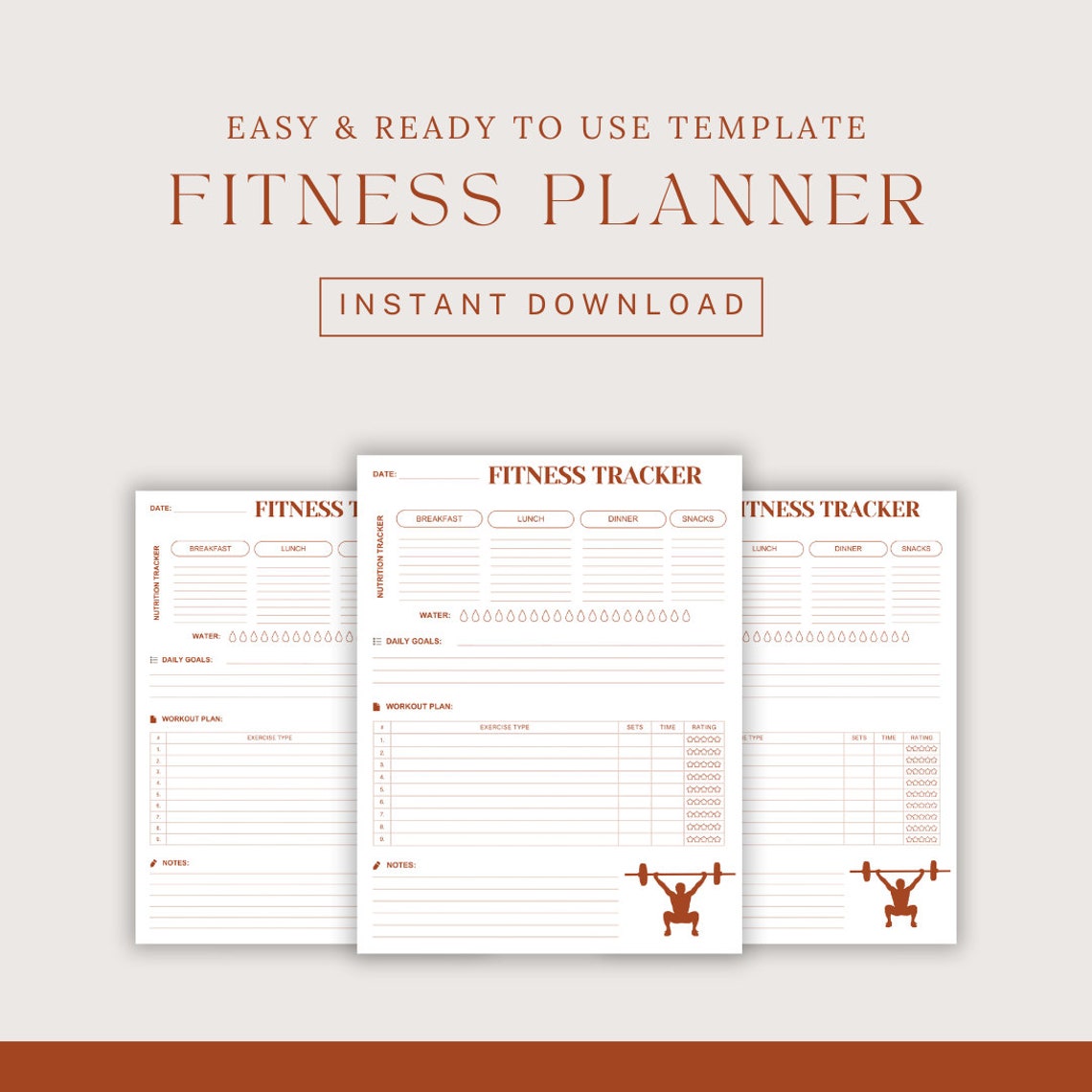 Digital Daily Fitness Tracker Planner, A4 Downloadable PDF for ...
