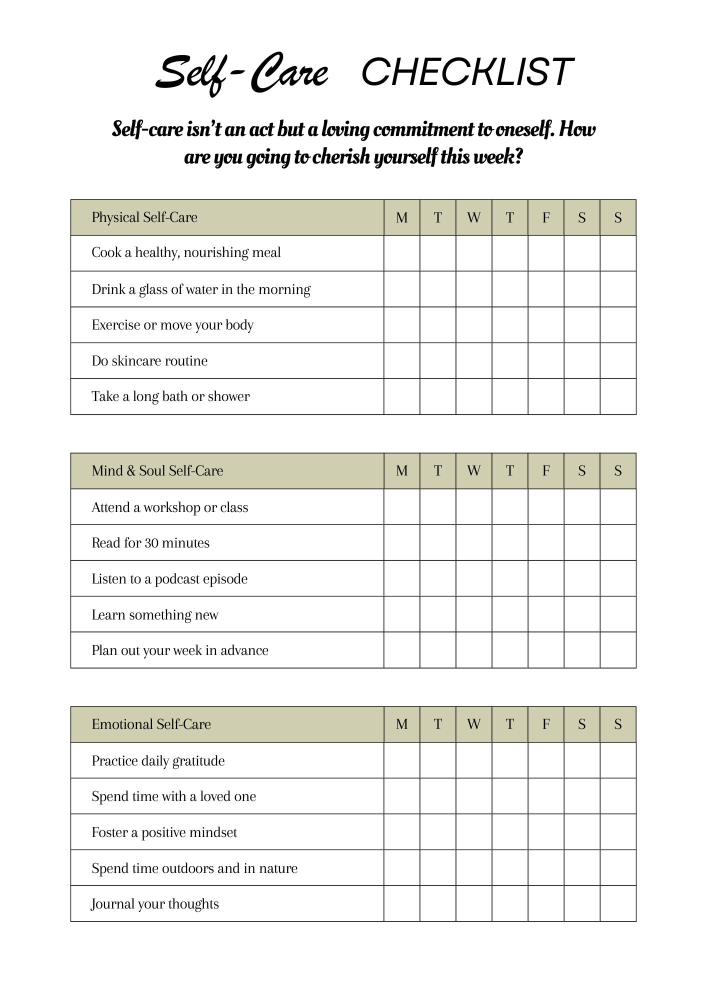 Custom Self-care Checklist Wellness Planner, A4 Downloadable PDF for ...