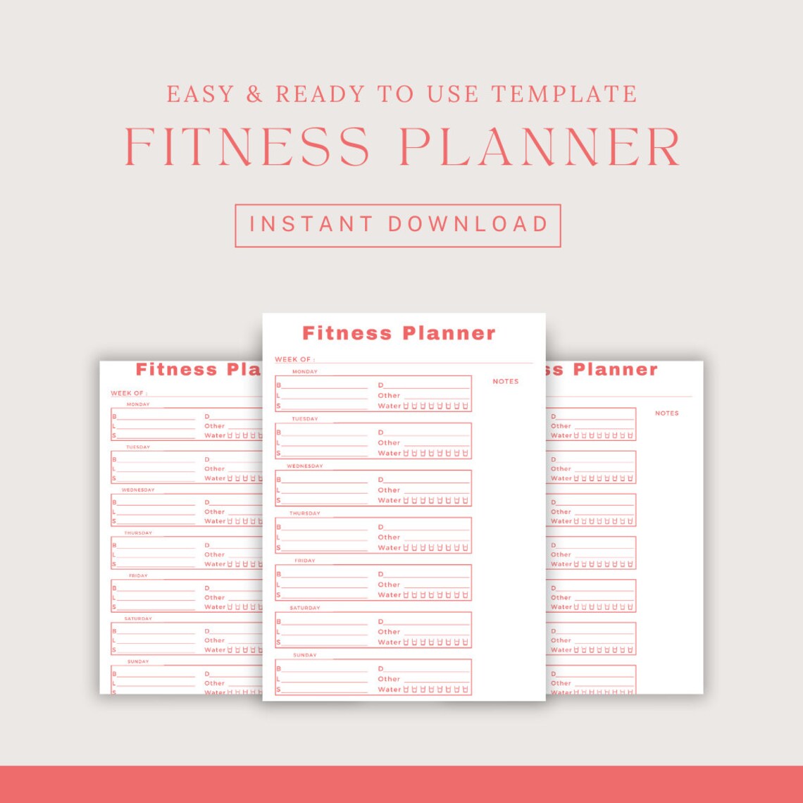 Stylish Fitness Planner Template, A4 Downloadable PDF for Organizing ...