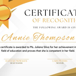 Printable Certificate of Recognition, Customizable PDF Document for ...