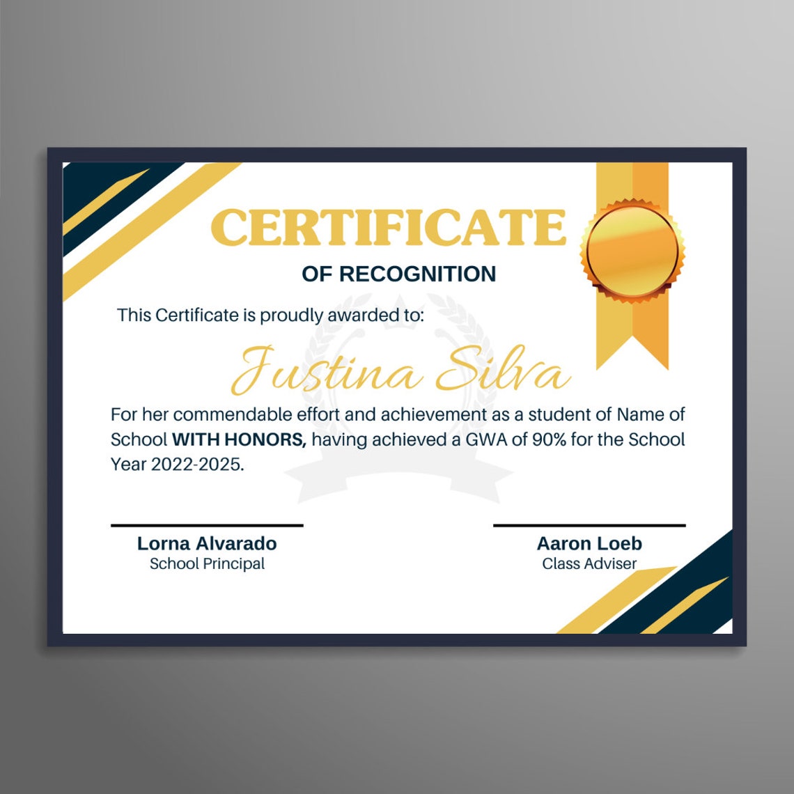 Editable School Certificate of Recognition, Customizable PDF Document ...