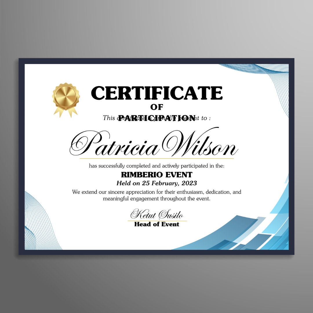 Downloadable Blue & White Modern Certificate of Participation, Stylish ...