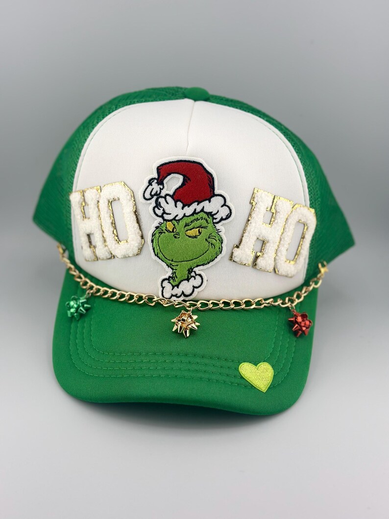 Ho Ho Grinch Christmas Festivities Trucker Hat W/ Hat Chain & 3 Charms ...