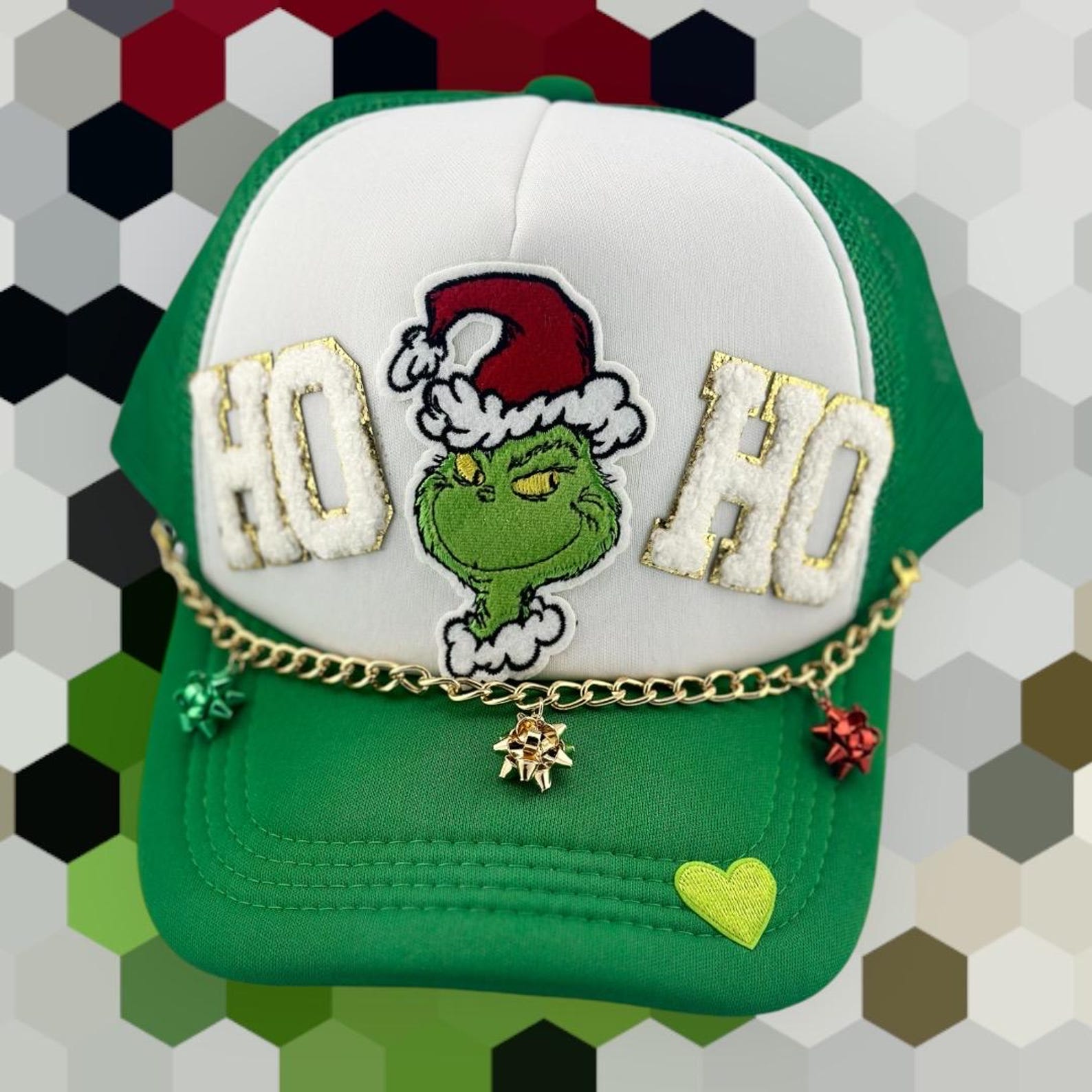 Ho Ho Grinch Christmas Festivities Trucker Hat W/ Hat Chain & 3 Charms ...