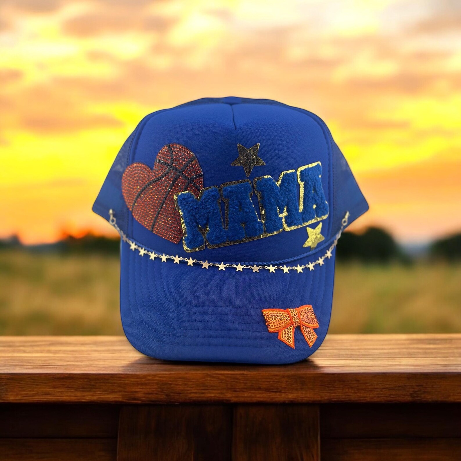 Blue Basketball Mama Trucker Hat W/ Hat Chain Sports Mom Basketball ...