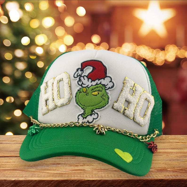 Ho Ho Grinch Christmas Festivities Trucker Hat W/ Hat Chain & 3 Charms ...