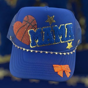 Blue Basketball Mama Trucker Hat W/ Hat Chain Sports Mom Basketball ...