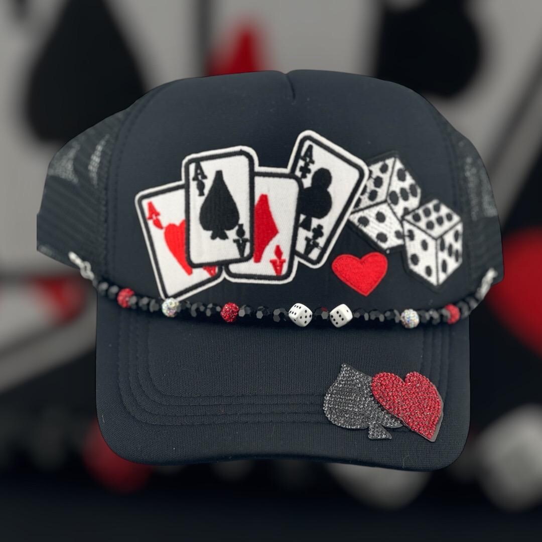 Poker Gambling Casino High Roller Trucker Hat W/ Cute Dice Hat Chain ...
