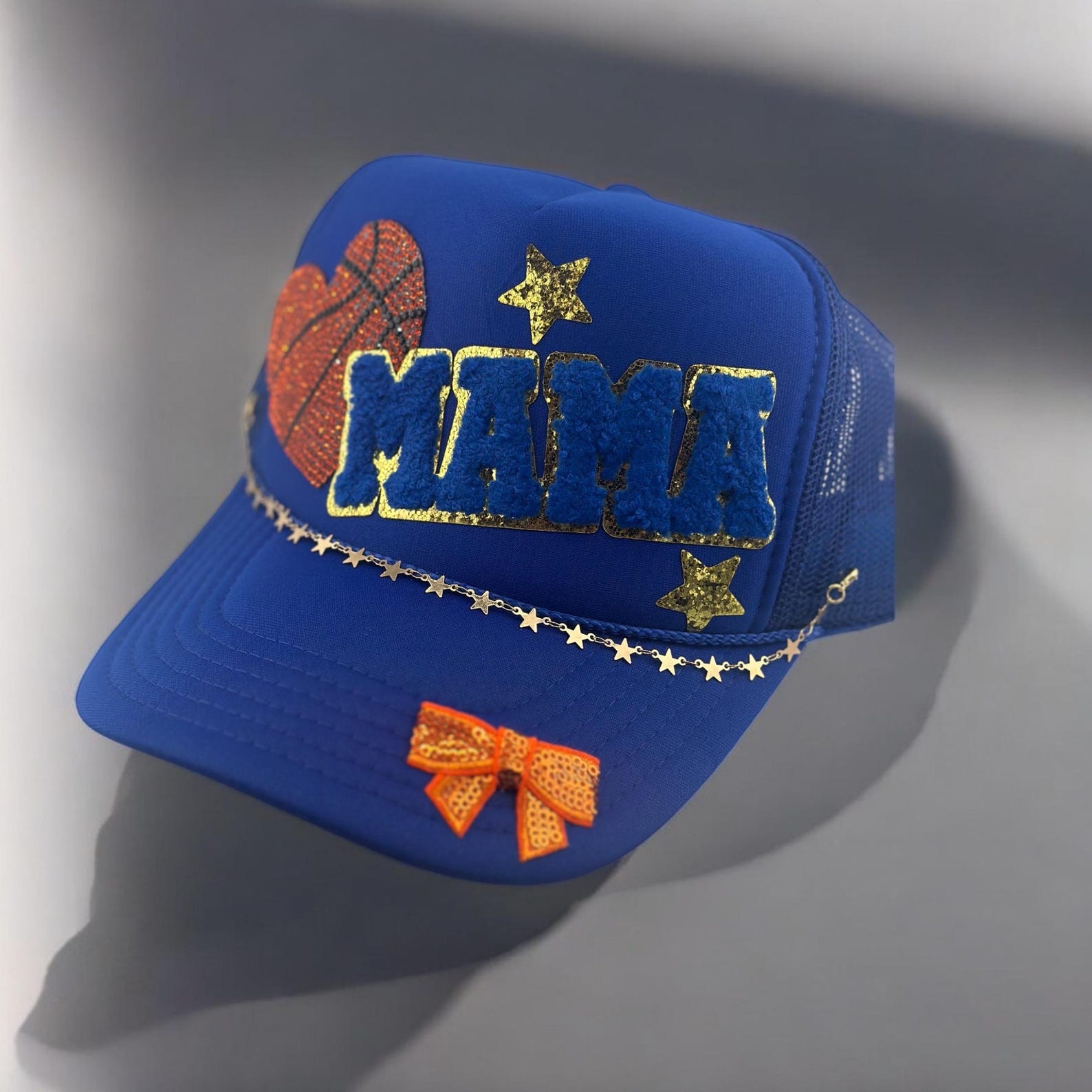 Blue Basketball Mama Trucker Hat W/ Hat Chain Sports Mom Basketball ...