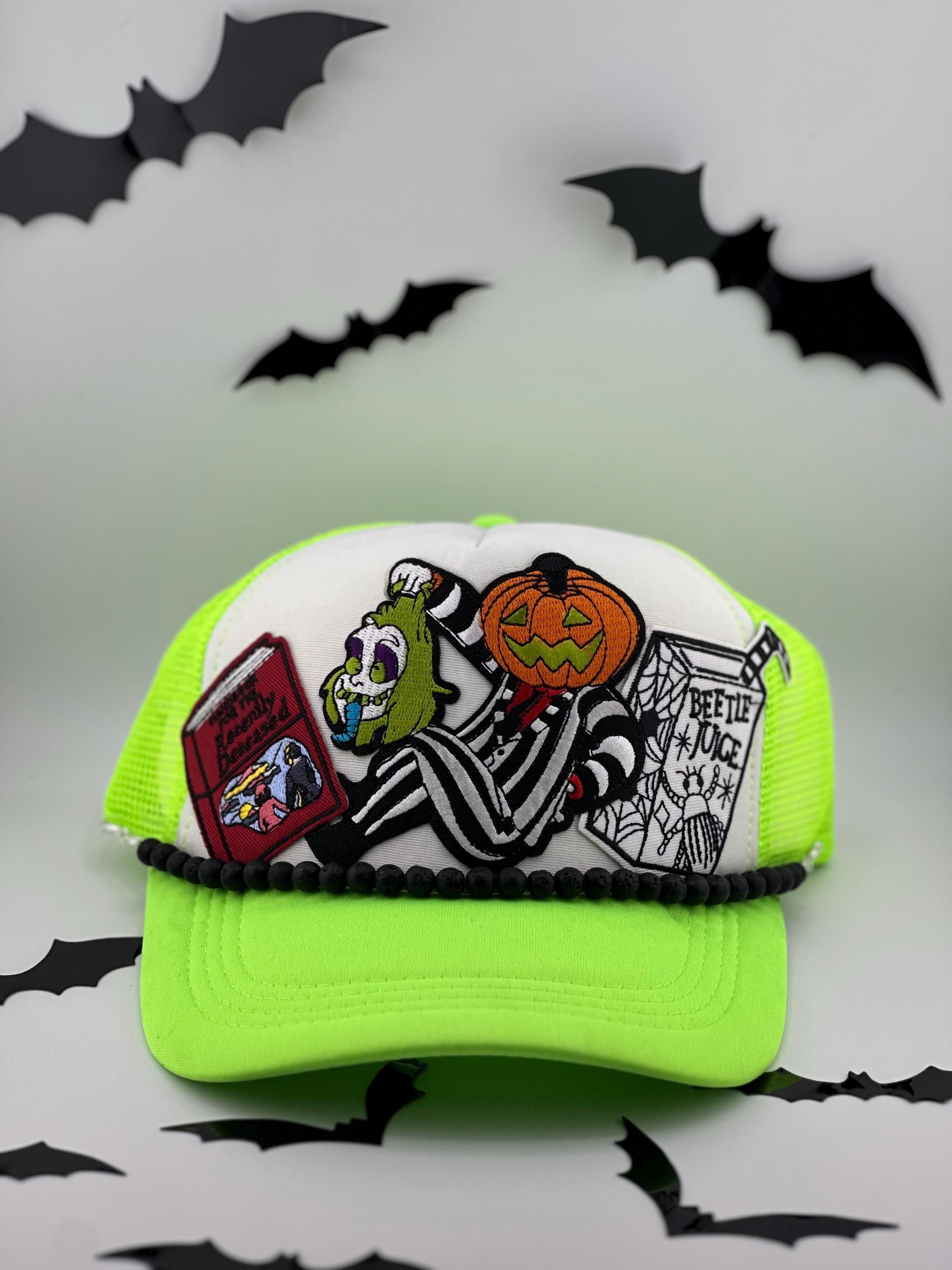 Beetlejuice Trucker Hat W/ Lava Beaded Hat Chain Iron on Patches ...