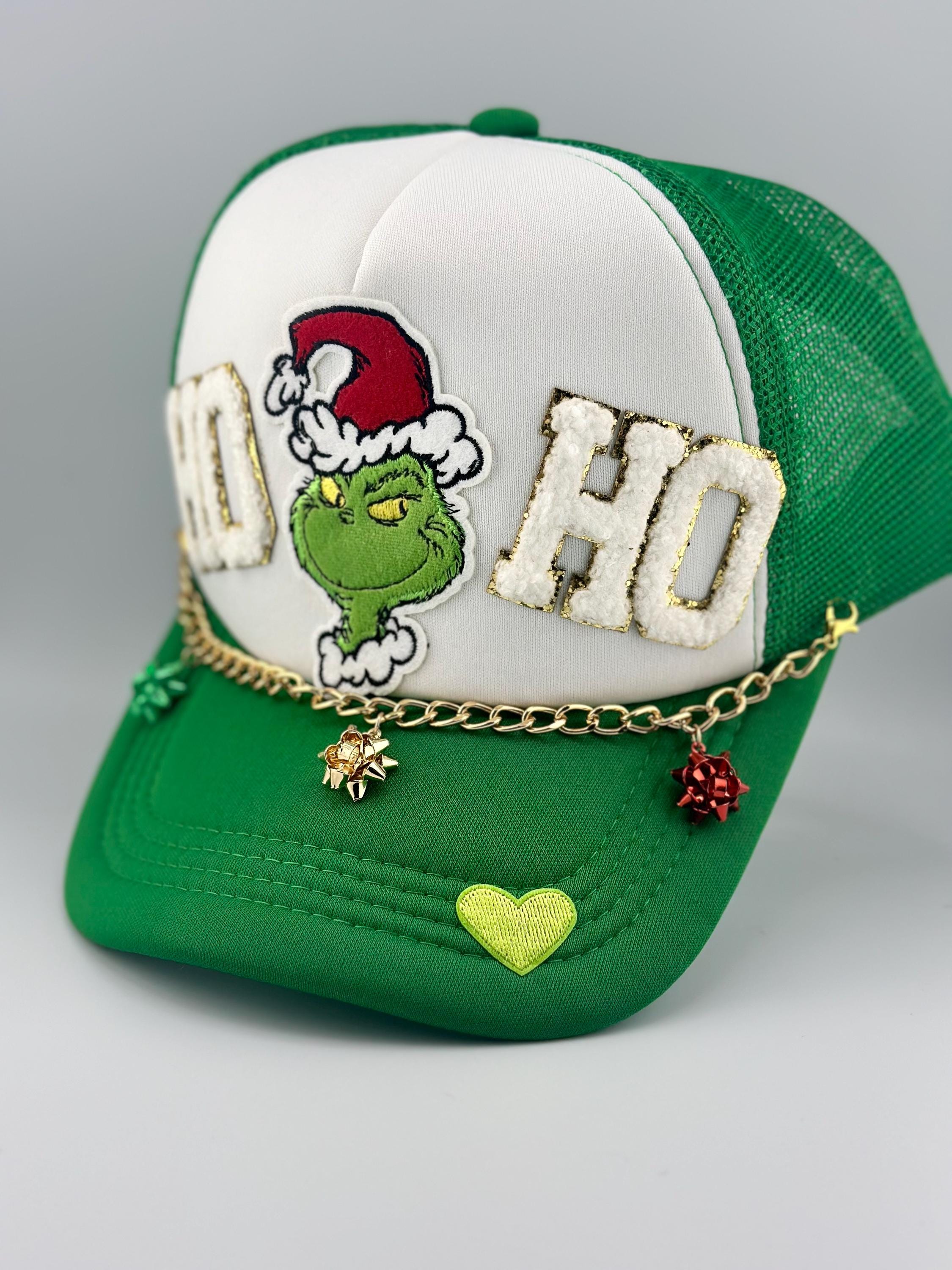 Ho Ho Grinch Christmas Festivities Trucker Hat W/ Hat Chain & 3 Charms ...