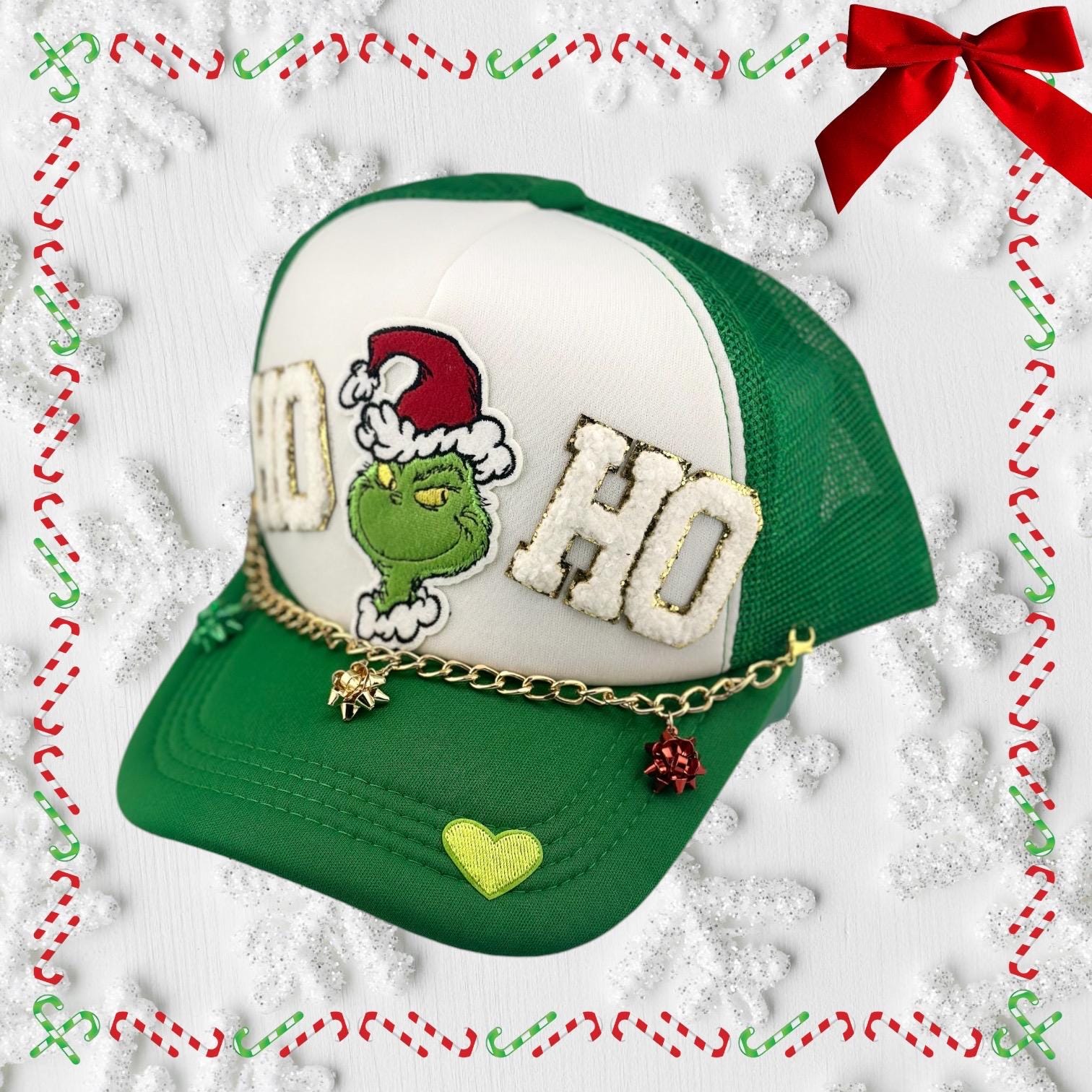 Ho Ho Grinch Christmas Festivities Trucker Hat W/ Hat Chain & 3 Charms ...