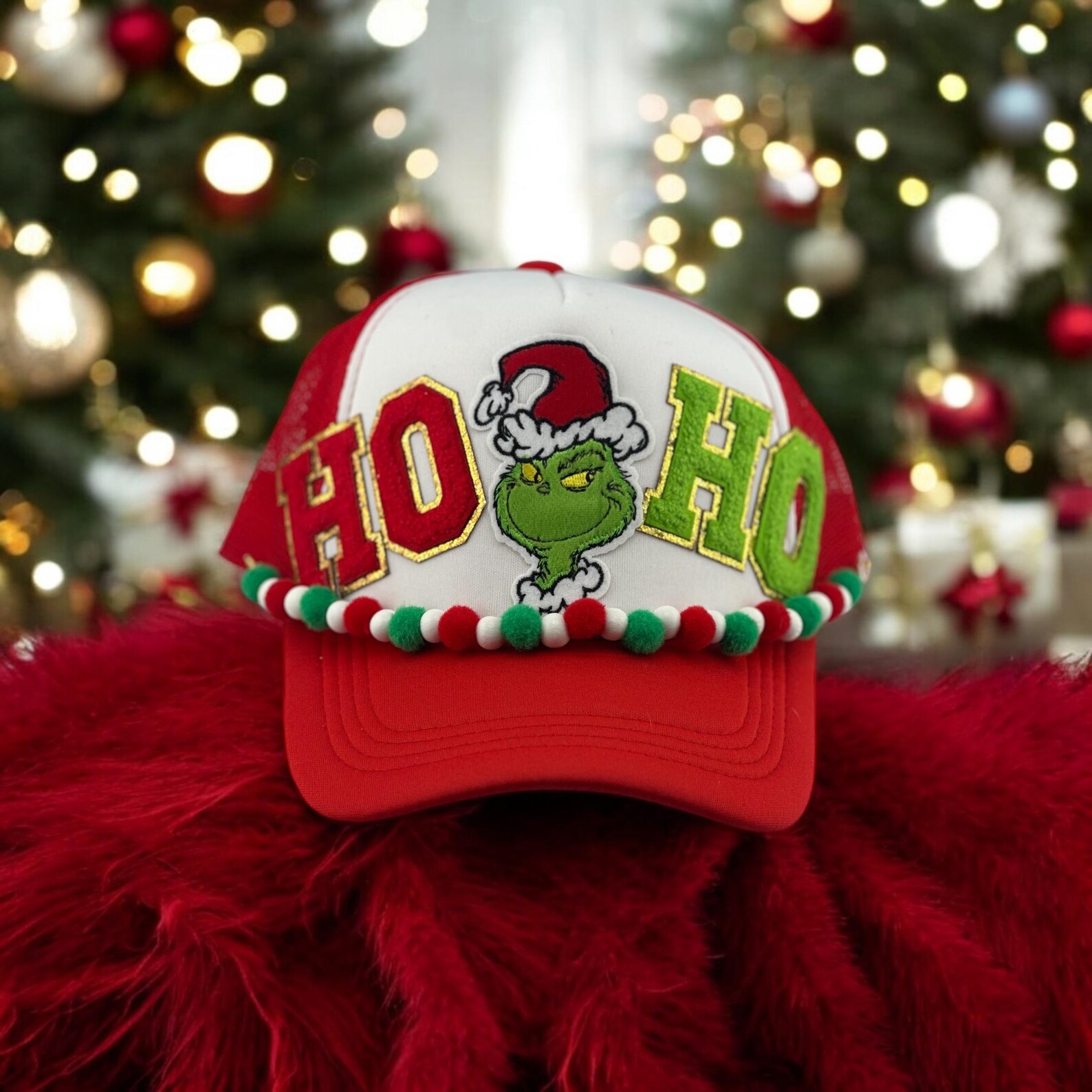 Grinch Christmas Holiday Trucker Hat W/ Hat Chain Great for All ...