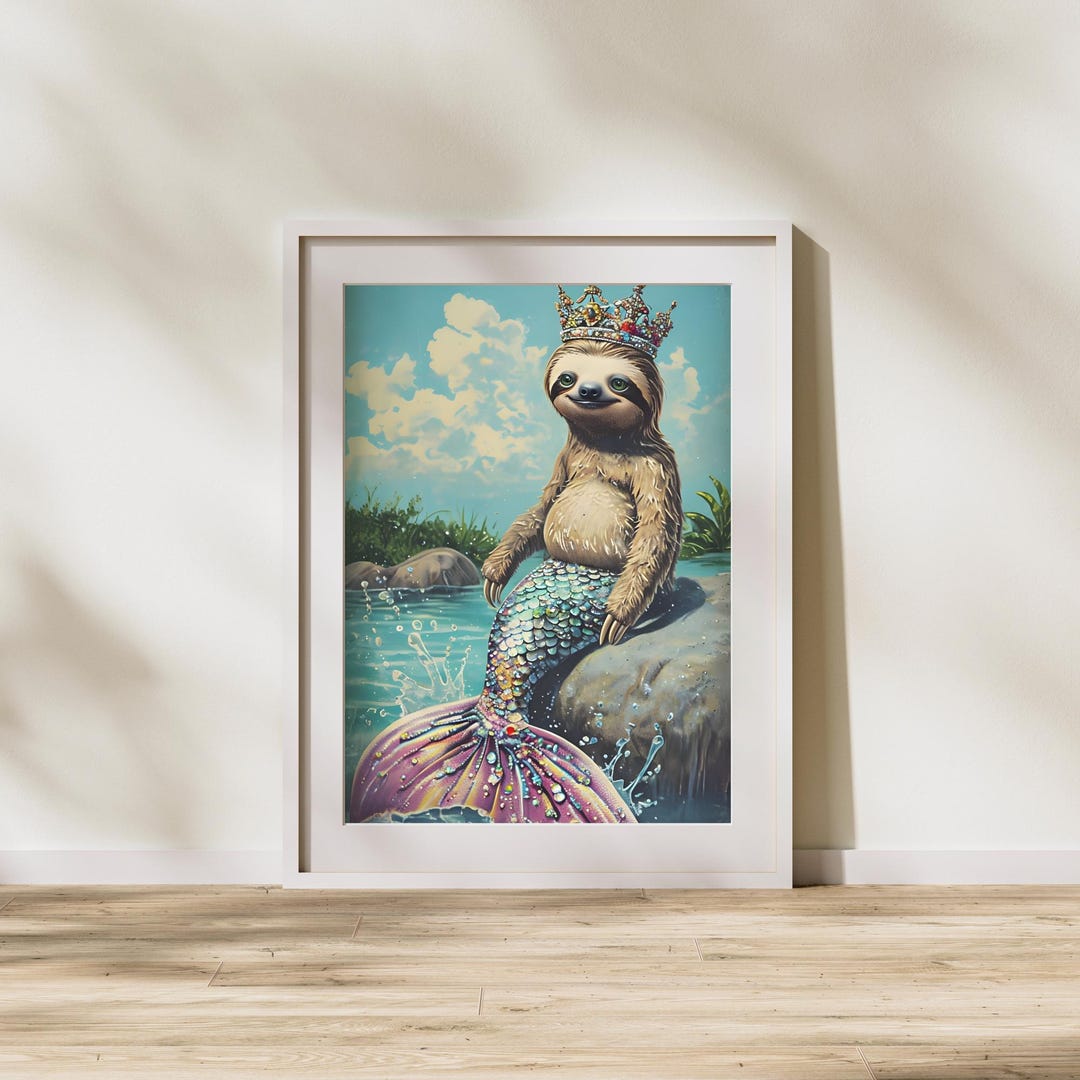 Sloth Mermaid Art Print: Whimsical Ocean Creature for Kids Room - Etsy