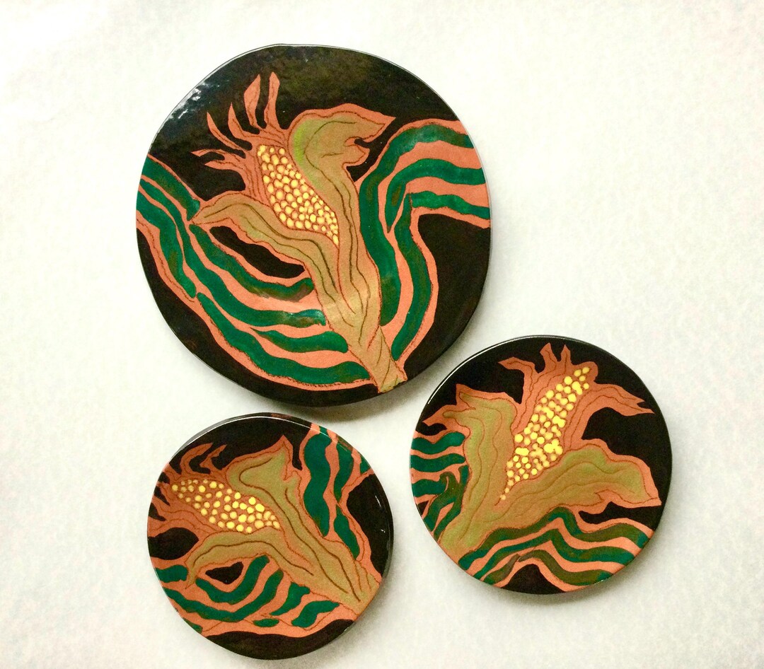 Original Ceramic Art Plate Set - Vintage Corn Spirit-set of 2 Handmade ...