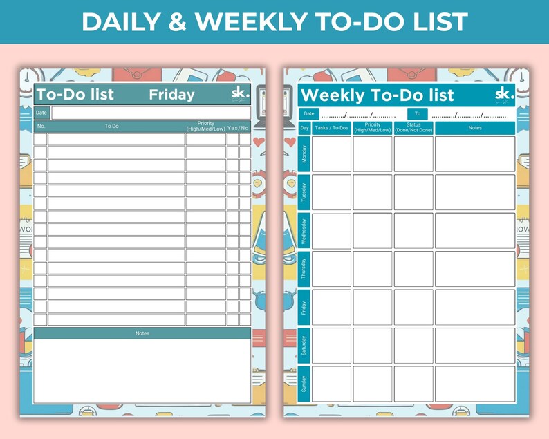 Daily and Weekly To-do List, Printable & Fillable Planner, Daily To-do ...