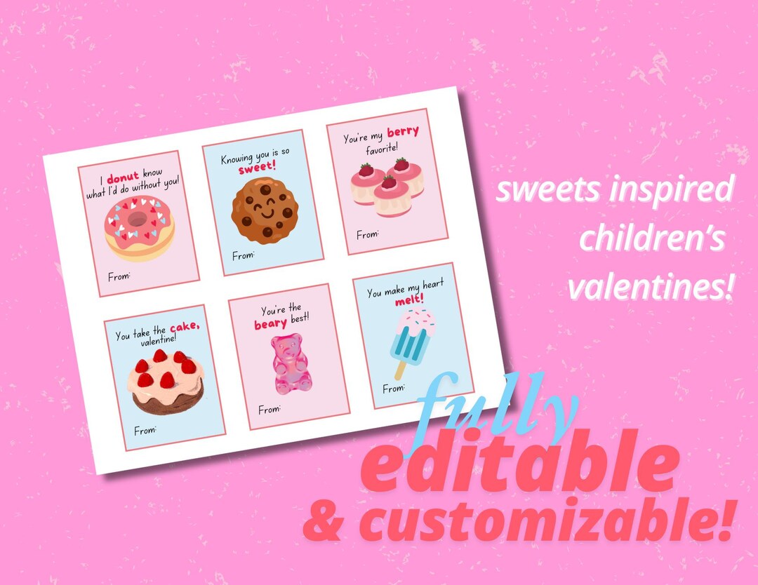 Valentines Day Printable Cards, Kids Valentines Day Cards, Sweets ...