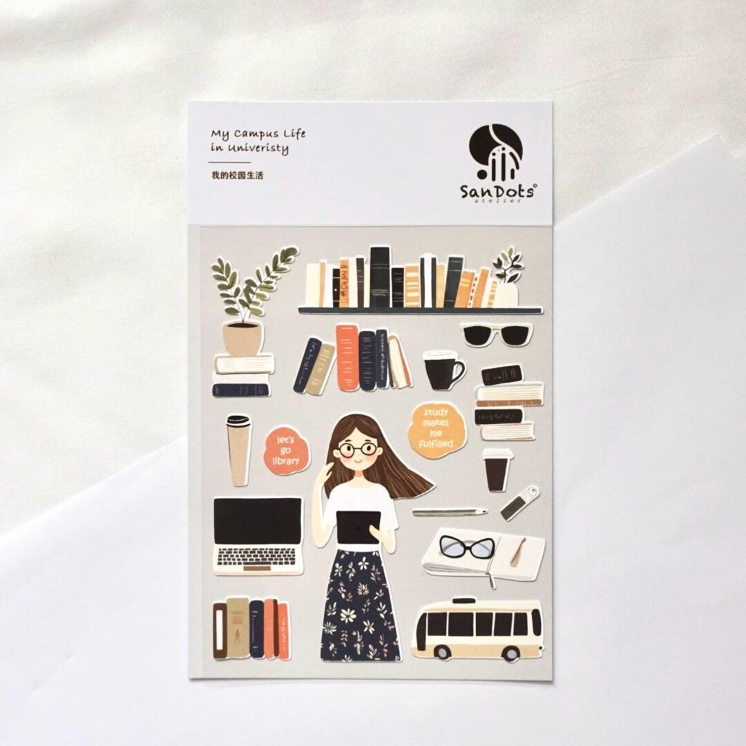Sticker Sheet Cute Campus Life University Stickers for Students, Laptop ...