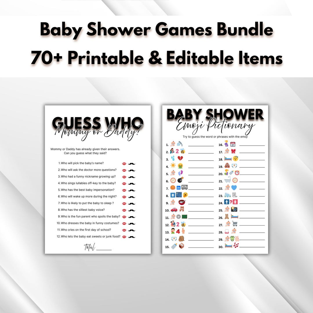 Baby Shower Games Bundle – Printable Party Games – Emoji & Guessing ...