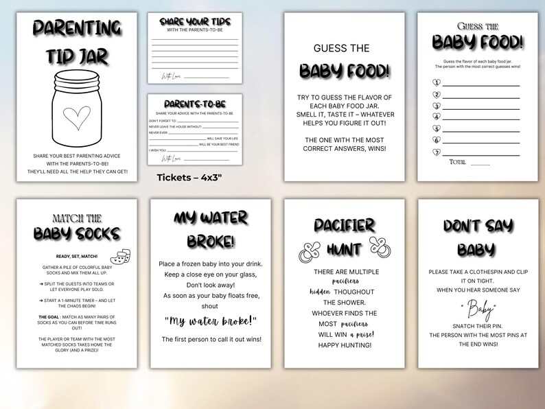 Baby Shower Games Bundle – Printable Party Games – Emoji & Guessing ...