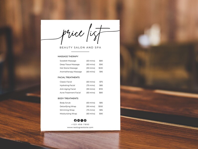 Editable Salon Price List Template, Spa Menu, Printable Sign (canva PDF) - Etsy