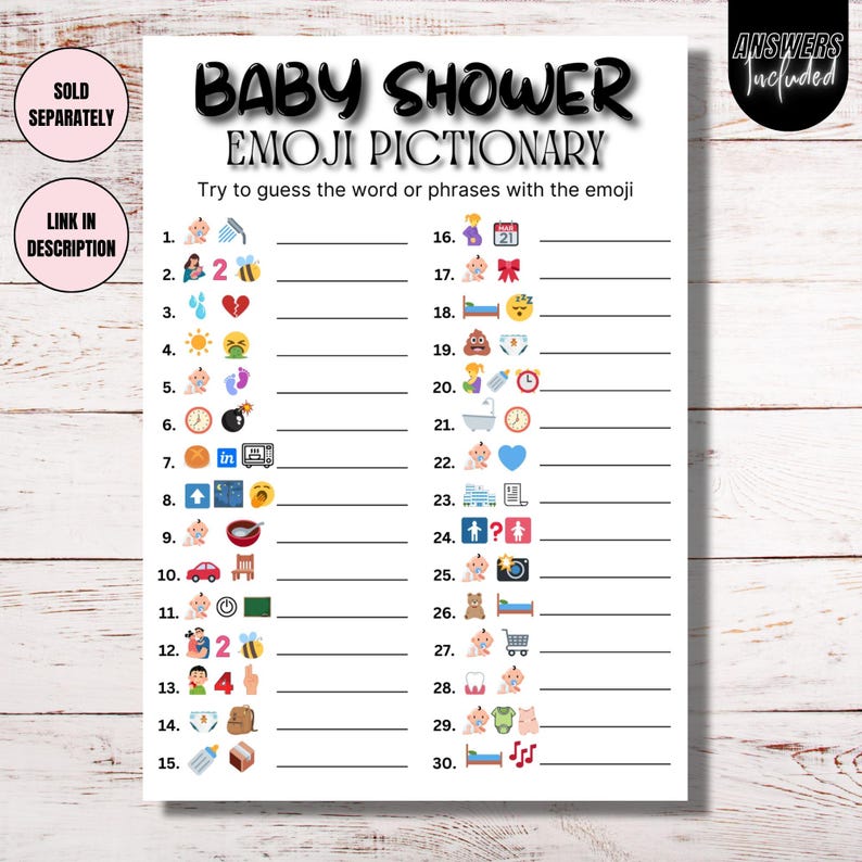 Emoji Pictionary Baby Shower Game, Children’s Book Theme (printable PDF ...