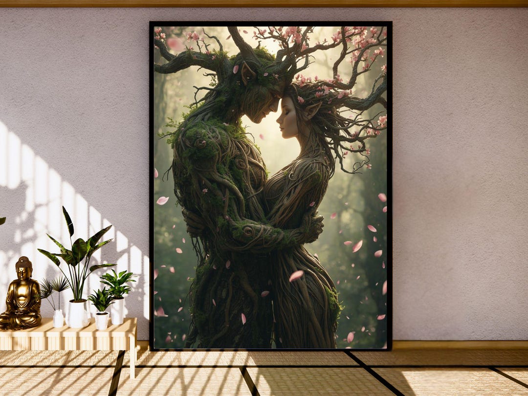 Tree Lovers Print: Romantic Fantasy Wall Art, Sage Green Botanical ...