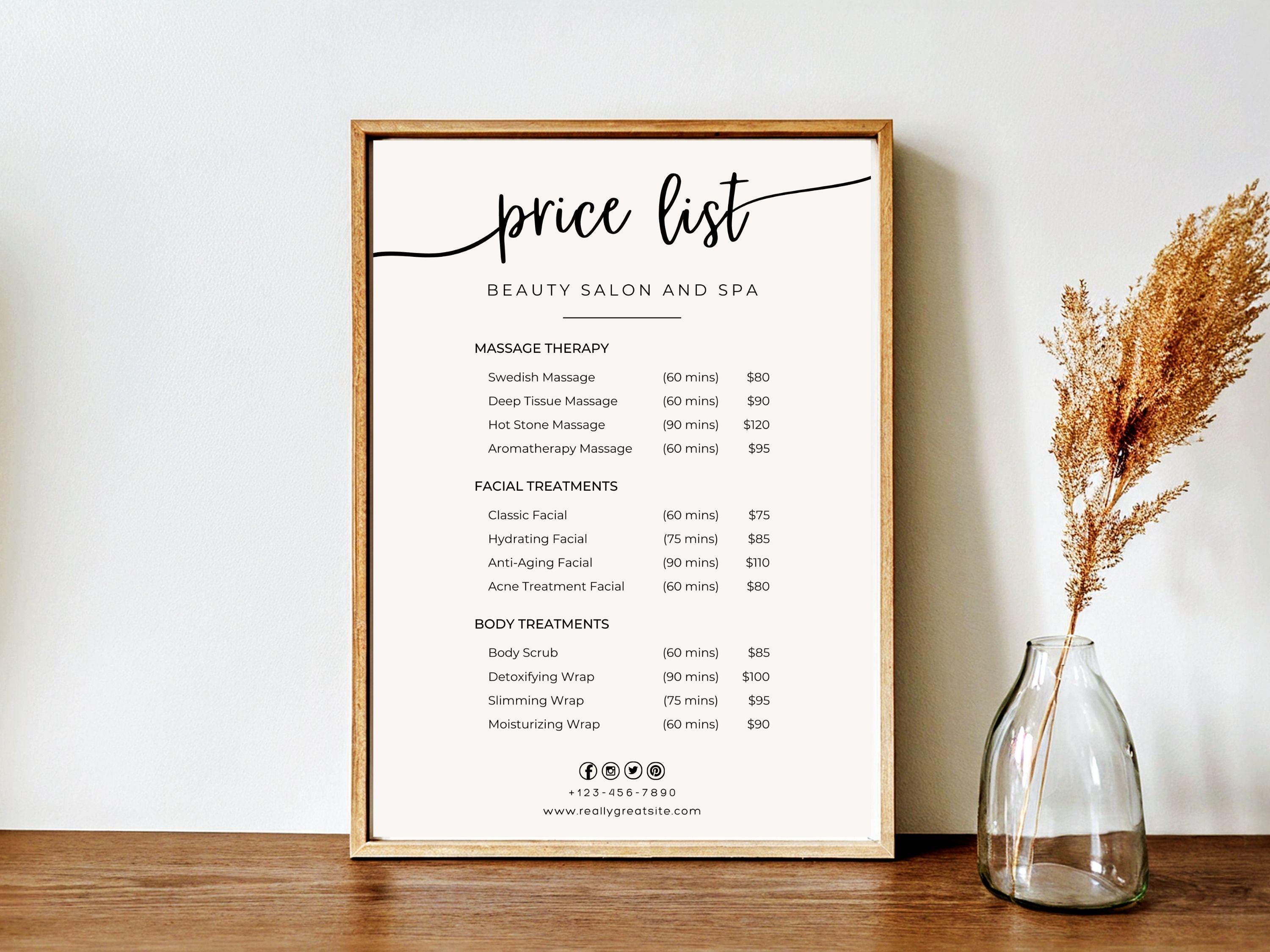 Editable Price List Template for Small Business, Canva Service Menu for ...